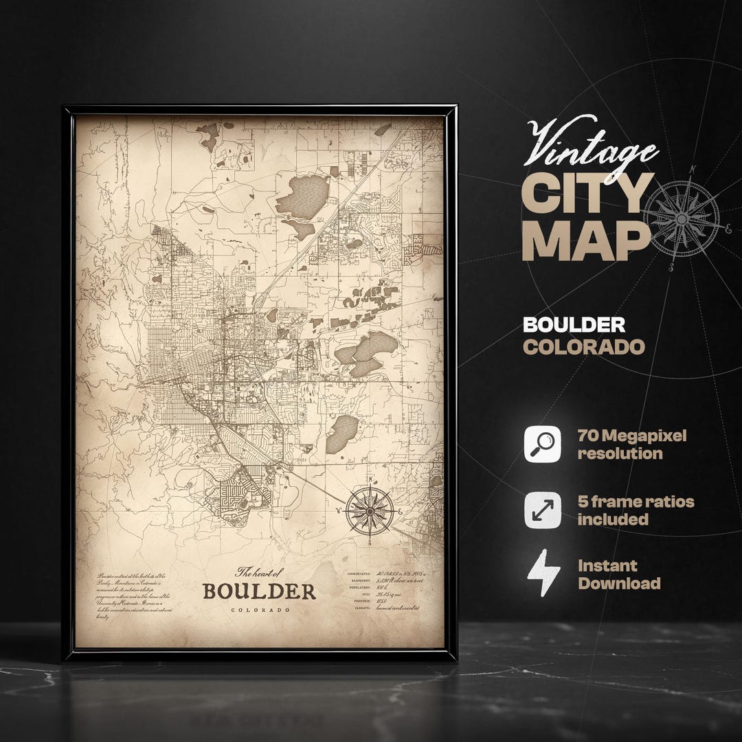 Boulder Vintage City Map Digital Print, Colorado, Map of Boulder, Map ...