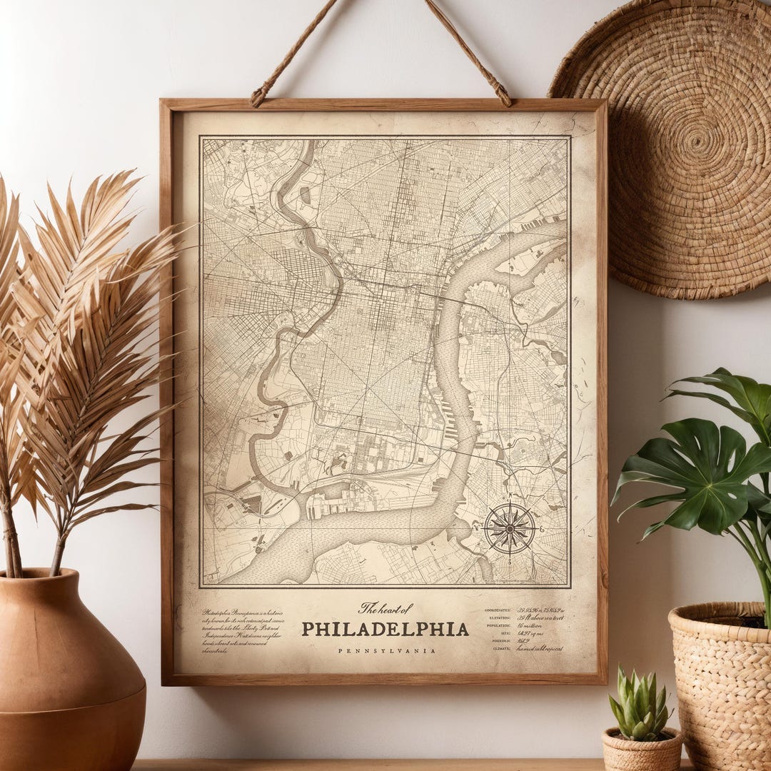 Philadelphia Vintage City Map Digital Print, Map of Philadelphia ...