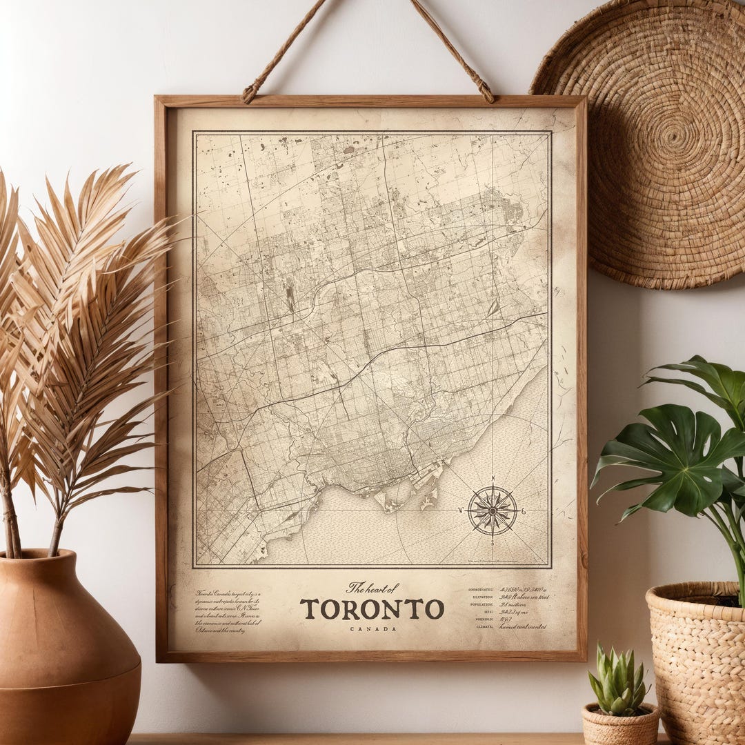 Toronto Vintage City Map Digital Print, Map of Toronto, Canada, Map ...
