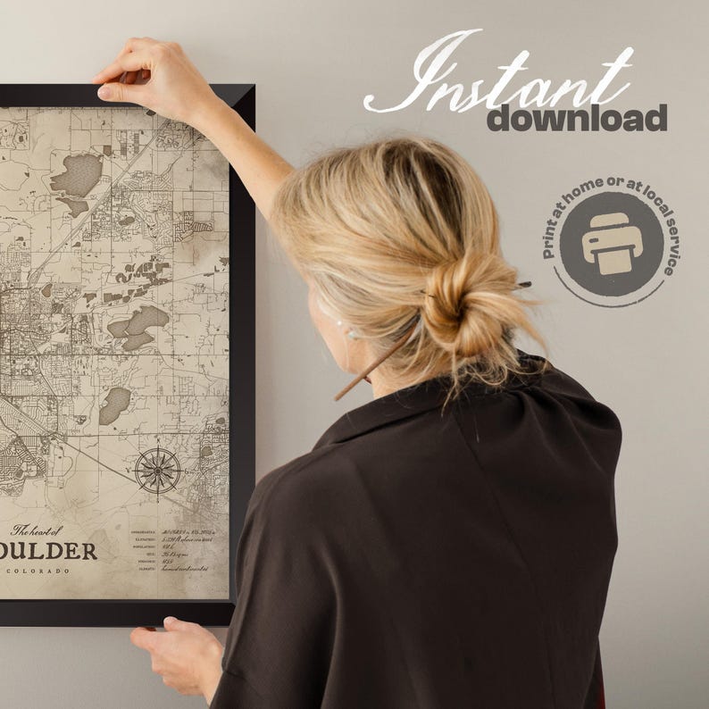 Boulder Vintage City Map Digital Print, Colorado, Map of Boulder, Map ...