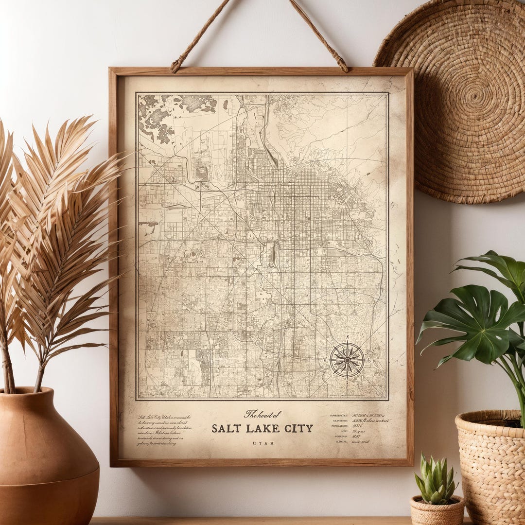 Salt Lake City Vintage City Map Digital Print, Map of Salt Lake City, Utah, USA, for Instant ...