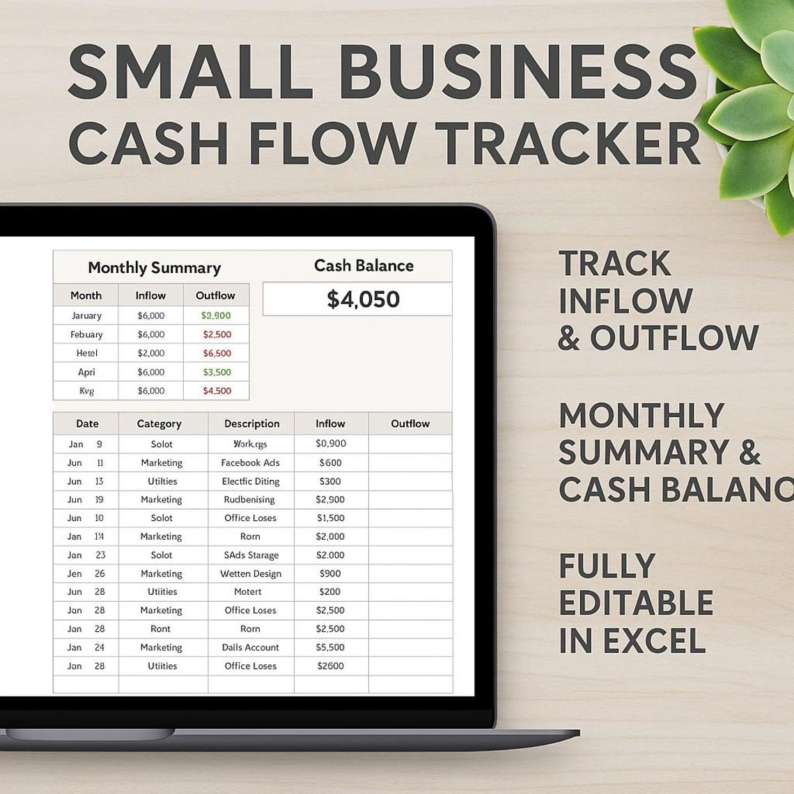 Small Business Cash Flow Spreadsheet | Excel Income/expense Tracker ...