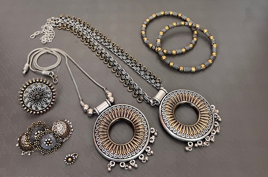 Dual Tone Oxidized Indian Jewelry Set: Ghungroo Necklace - Etsy