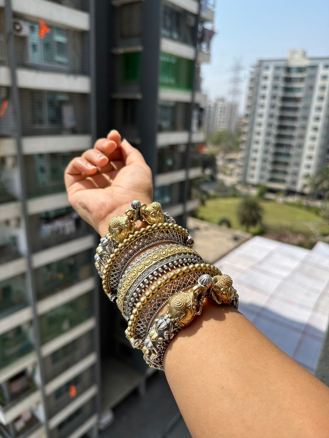 Dual Tone Silver Oxidized Bangle Bracelet for Women Openable Screw ...