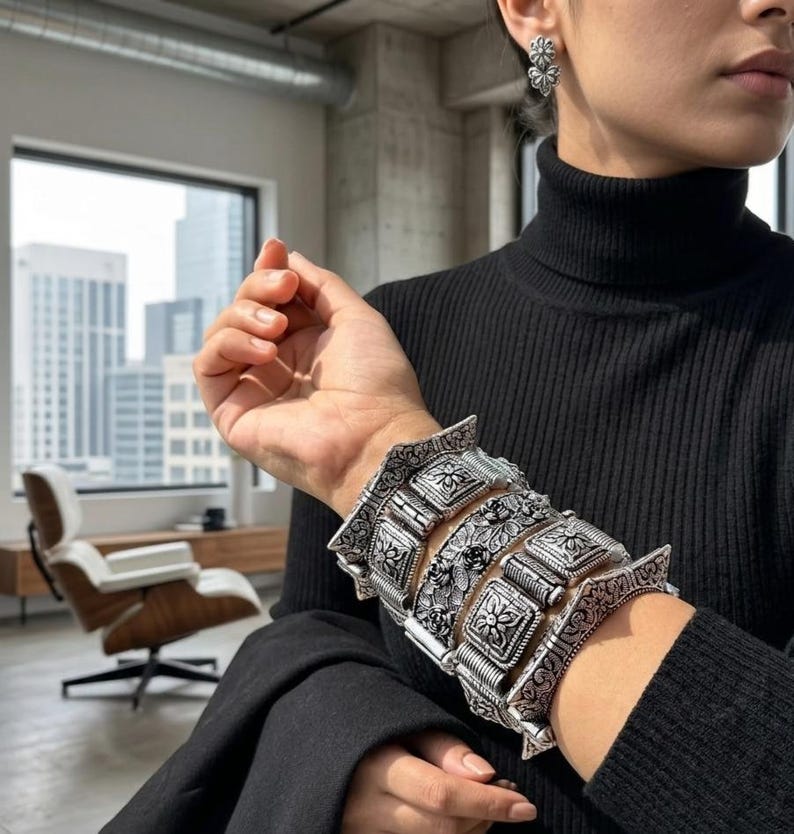 Oxidized German Silver Kada Bangles: Vintage Indian Style Bracelet - Etsy