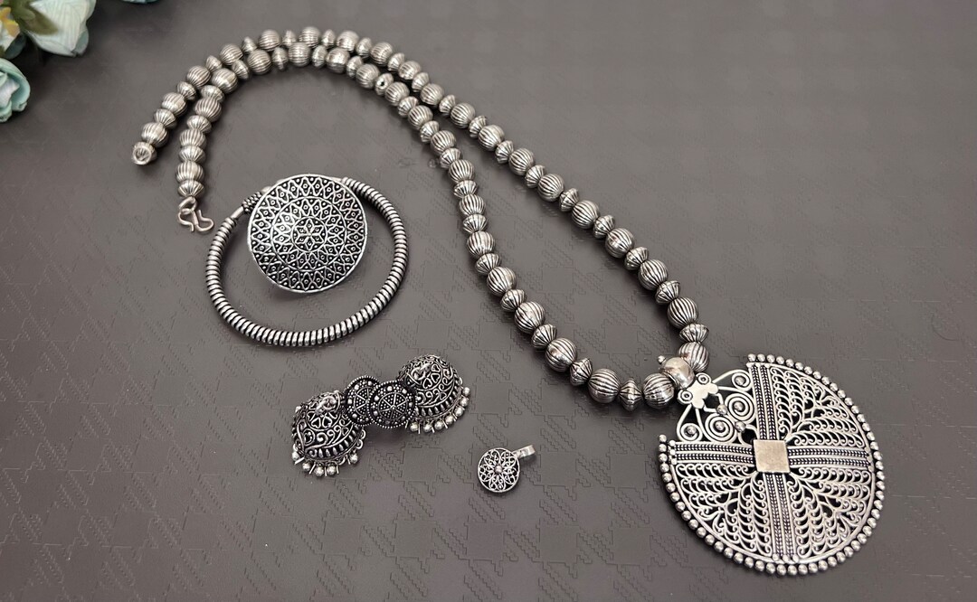 Antique German Silver Indian Traditional Ethnic Oxidized Temple Jewelry ...