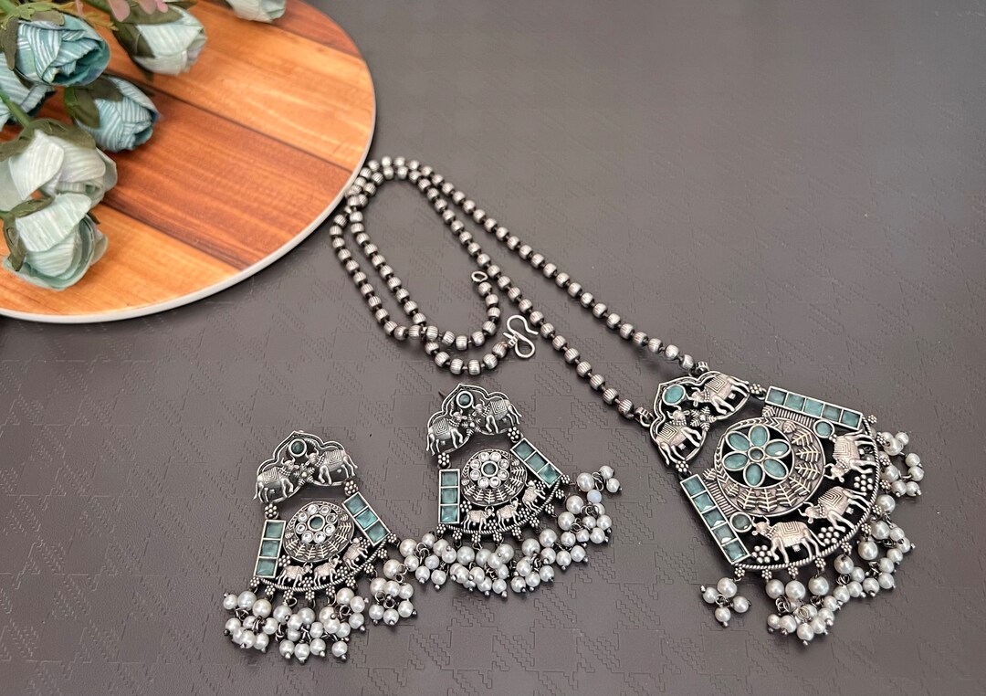 Indian Traditional German Silver Pendant Stone Elephant Designed ...