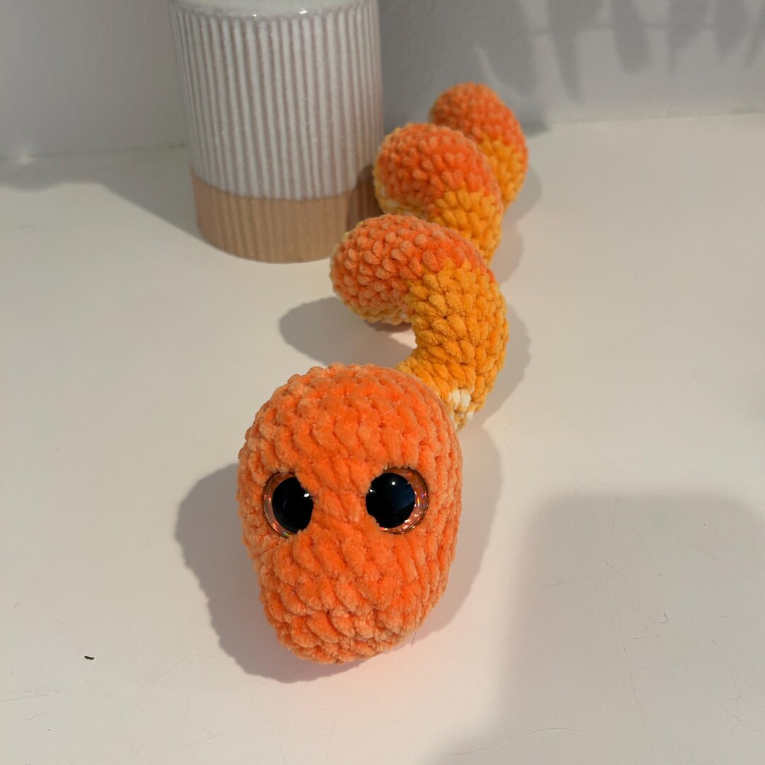Fidget Fuzzy Snake Plushie- Fruit Collection (orange)- Hand Crocheted ...