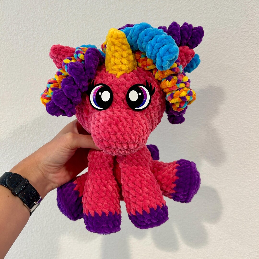 Neon Unicorn Plushie- Bright Pink and Multicolor- Hand Crocheted! - Etsy