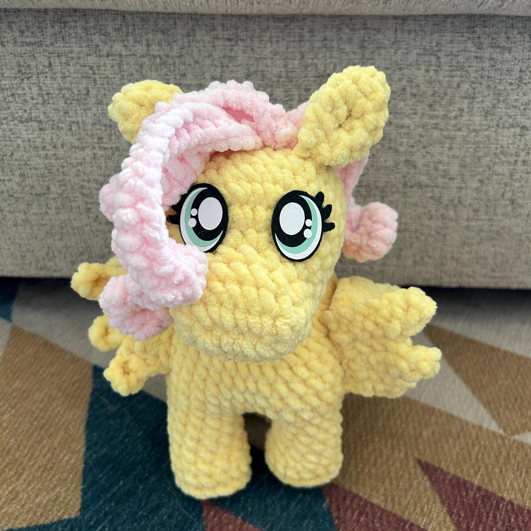 Snuggly Cartoon Pony Plushie- Light Yellow and Pink- Hand Crocheted! - Etsy