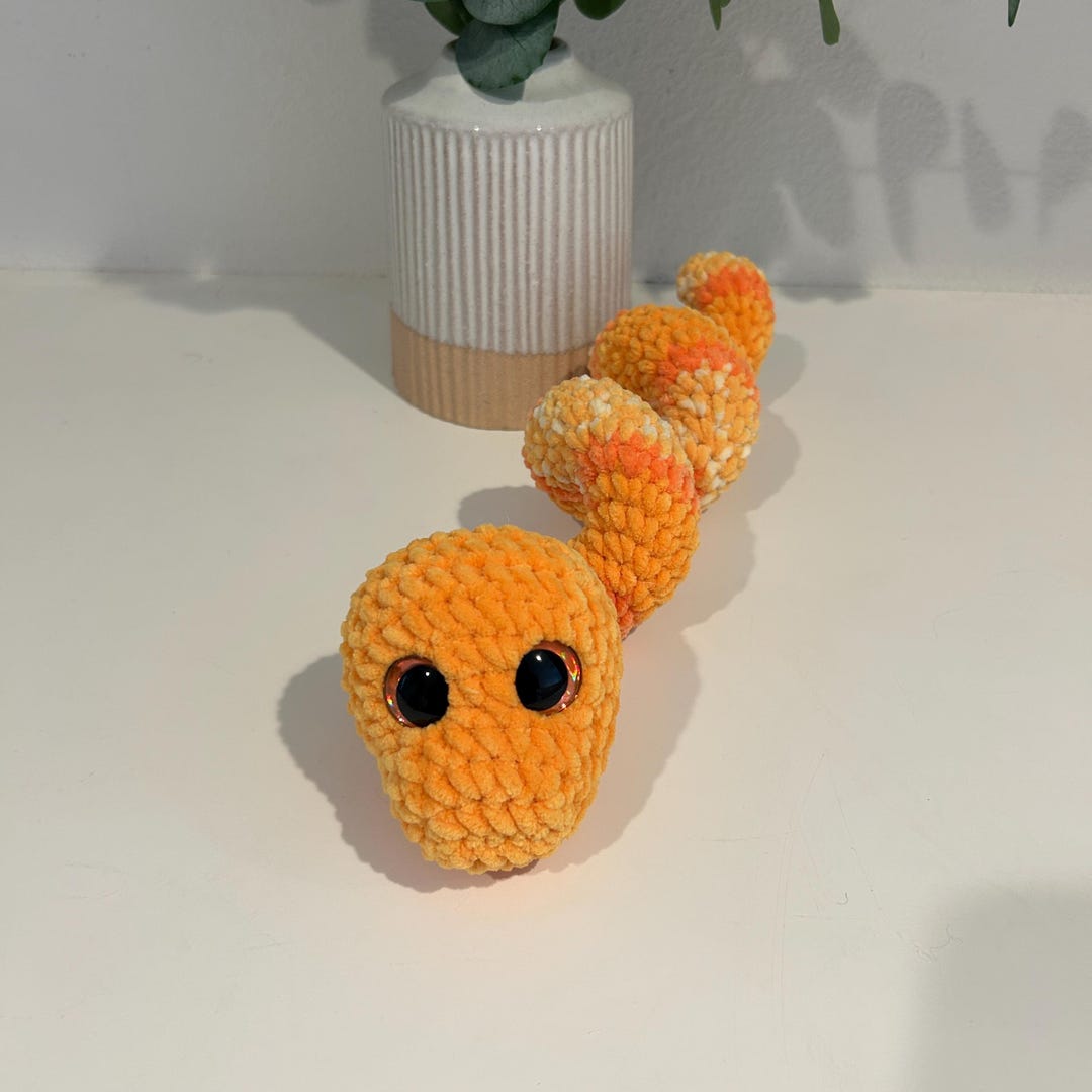 Fidget Fuzzy Snake Plushie- Fruit Collection (orange)- Hand Crocheted ...