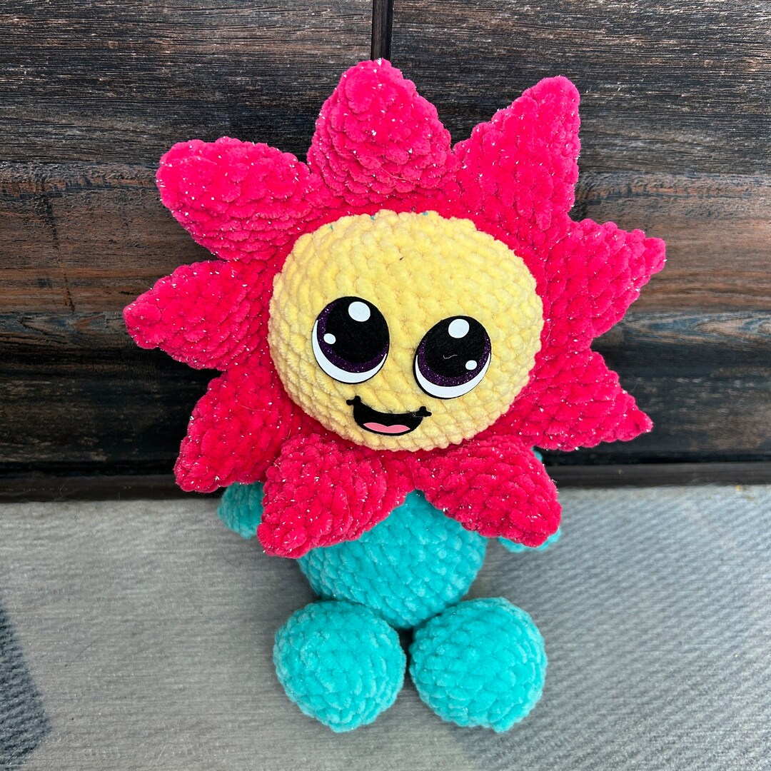 Snuggly Flower Buddy Plushie- Sparkly Pink, Yellow and Seafoam Green ...