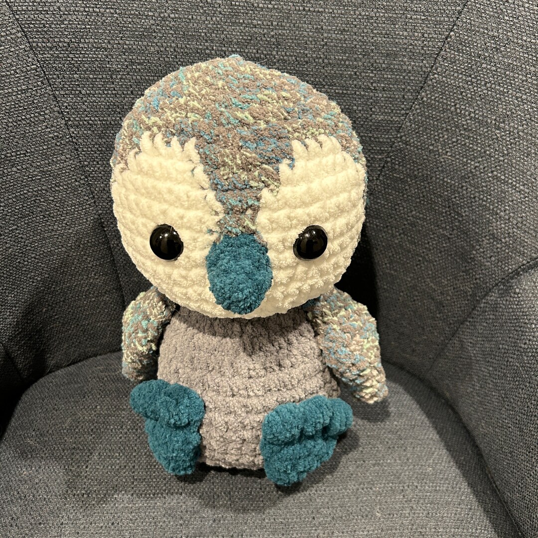 Snuggly Penguin Plushie- Gray and Teal- Hand Crocheted! - Etsy