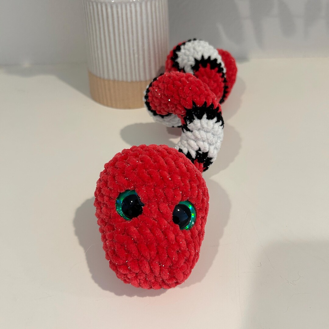 Fidget Fuzzy Snake Plushie- Sparkly Pink, Black and White Stripes- Hand ...