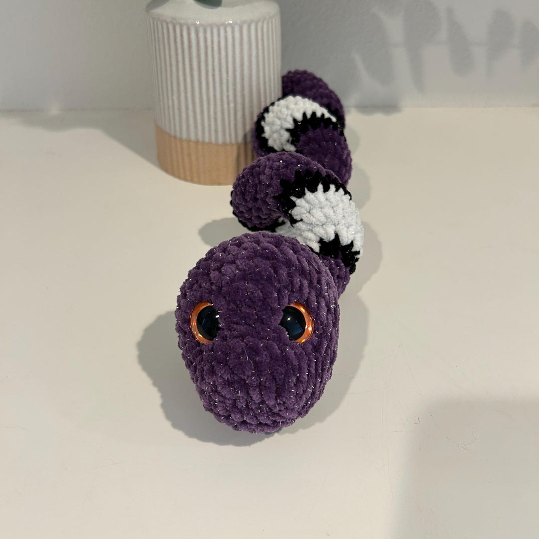 Fidget Fuzzy Snake Plushie- Sparkly Purple, Black and White Stripes ...