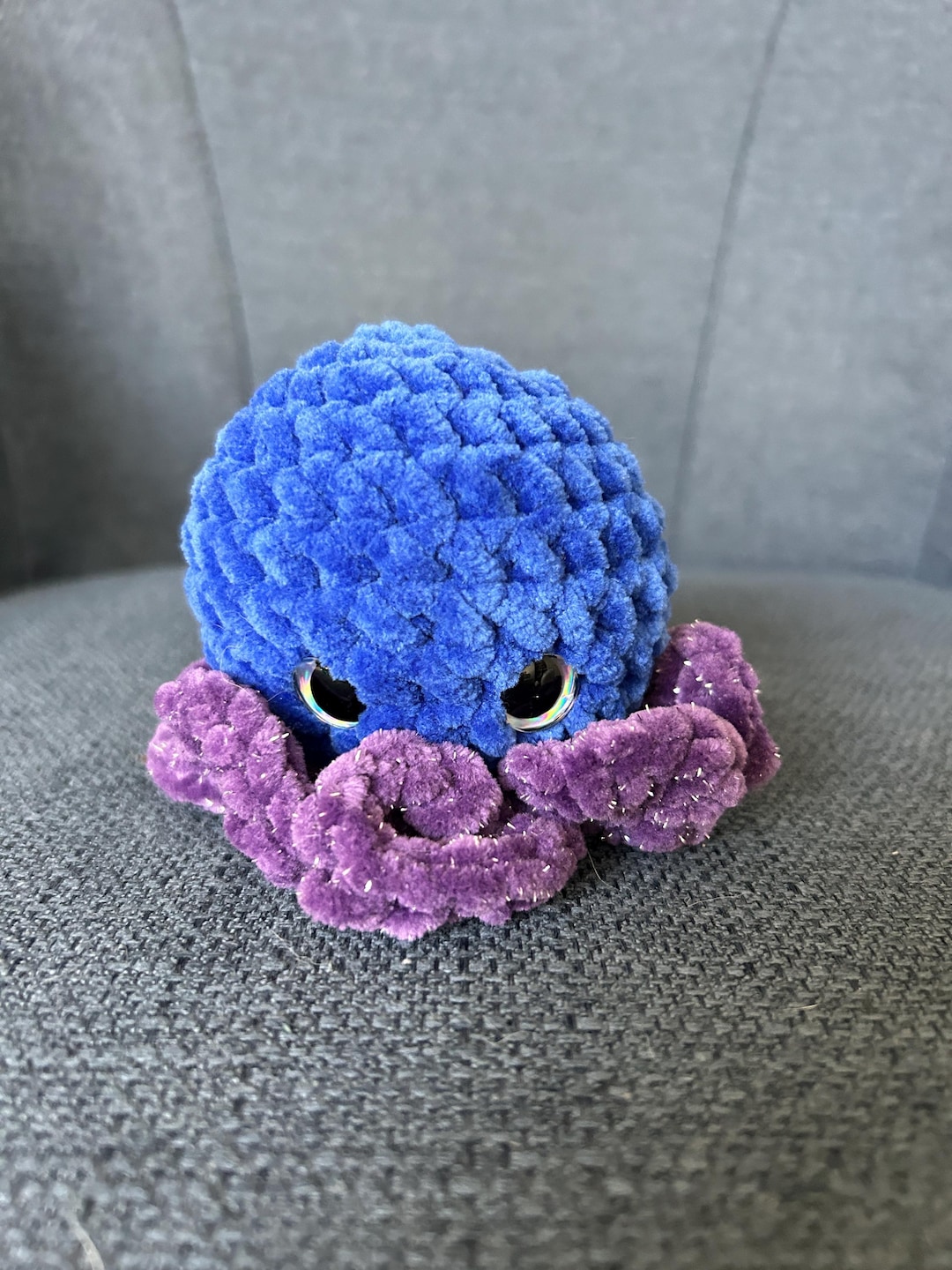 Fuzzy Octopus Plushie Stress Ball- Blue and Sparkly Purple- Hand ...