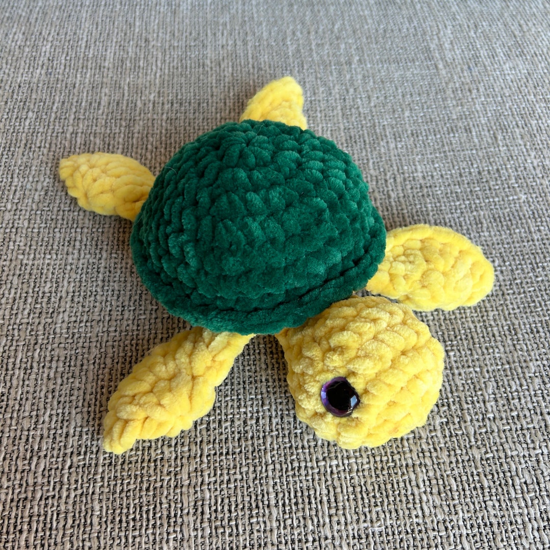 Fuzzy Sea Turtle Plushie- Dark Green and Yellow- Hand Crocheted! - Etsy