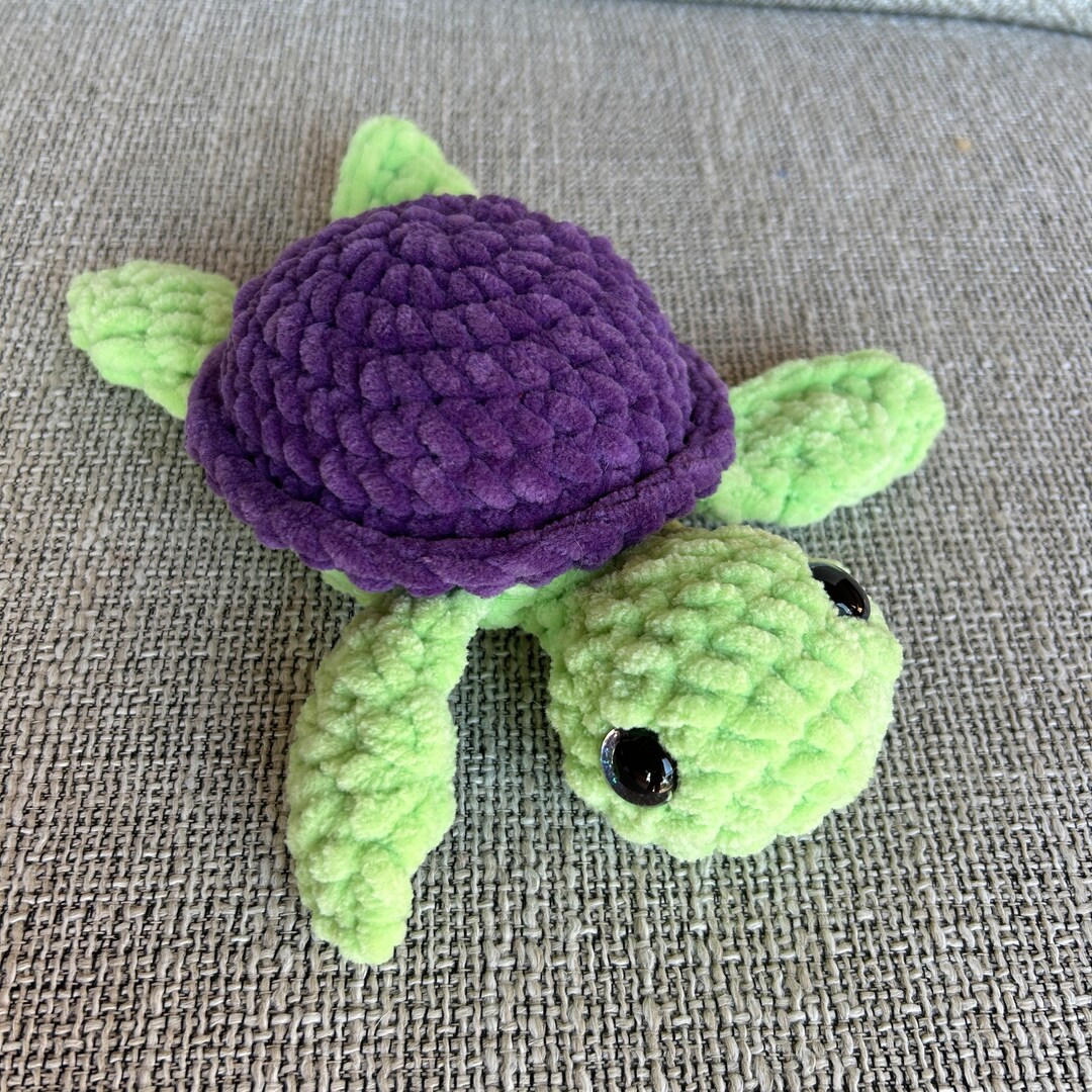 Fuzzy Sea Turtle Plushie Lime Green and Purple Hand Crocheted - Etsy
