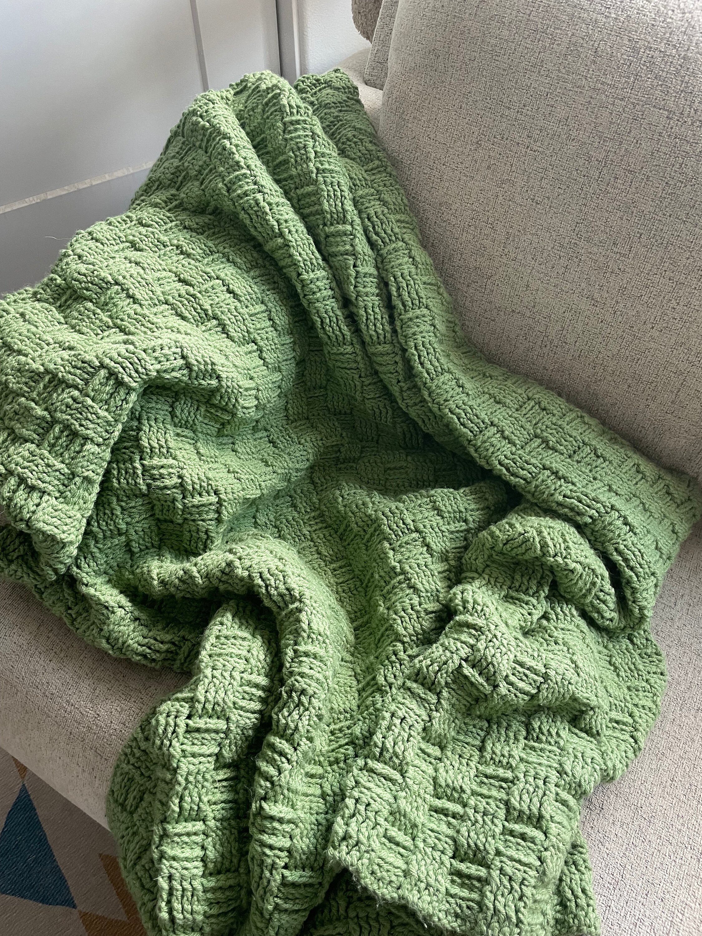 The Riley Blanket Basketweave Crochet Blanket Sage Green - Etsy