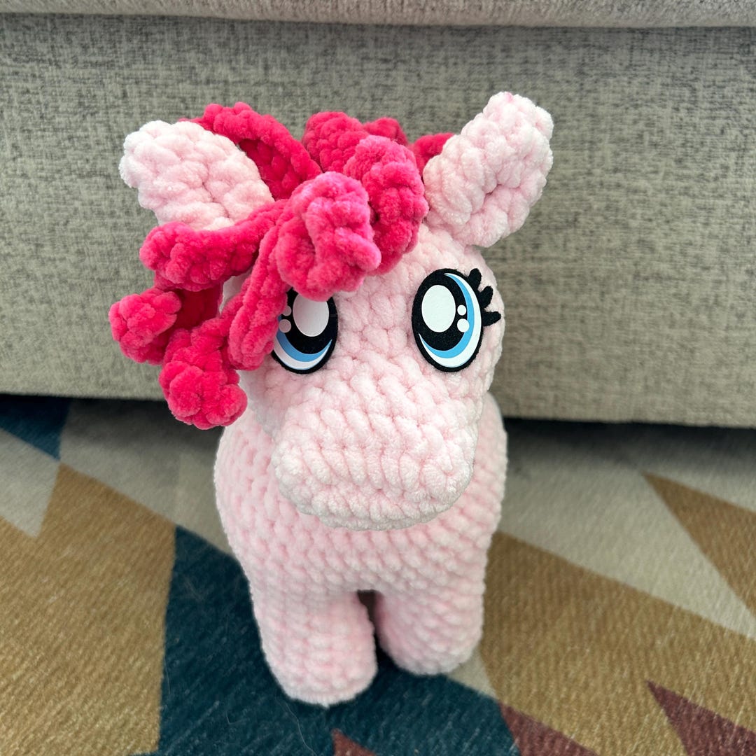 Snuggly Cartoon Pony Plushie- Light and Dark Pink- Hand Crocheted! - Etsy
