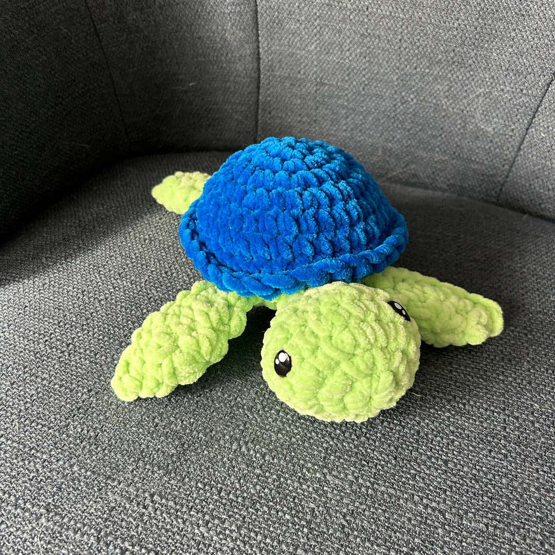 Fuzzy Sea Turtle Plushie Green and Bright Blue Hand Crocheted - Etsy