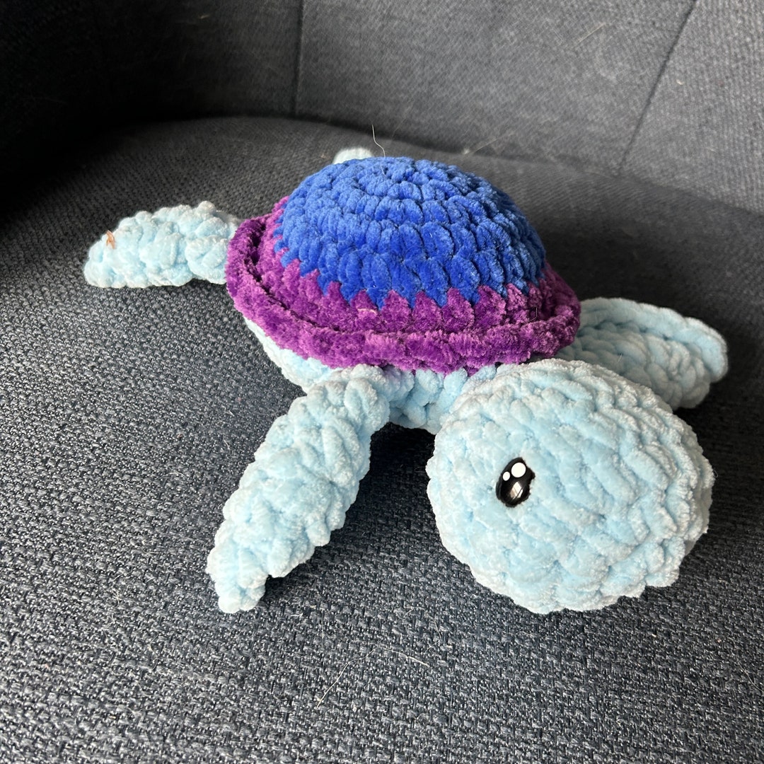 Fuzzy Sea Turtle Plushie- Blue and Purple- Hand Crocheted! - Etsy