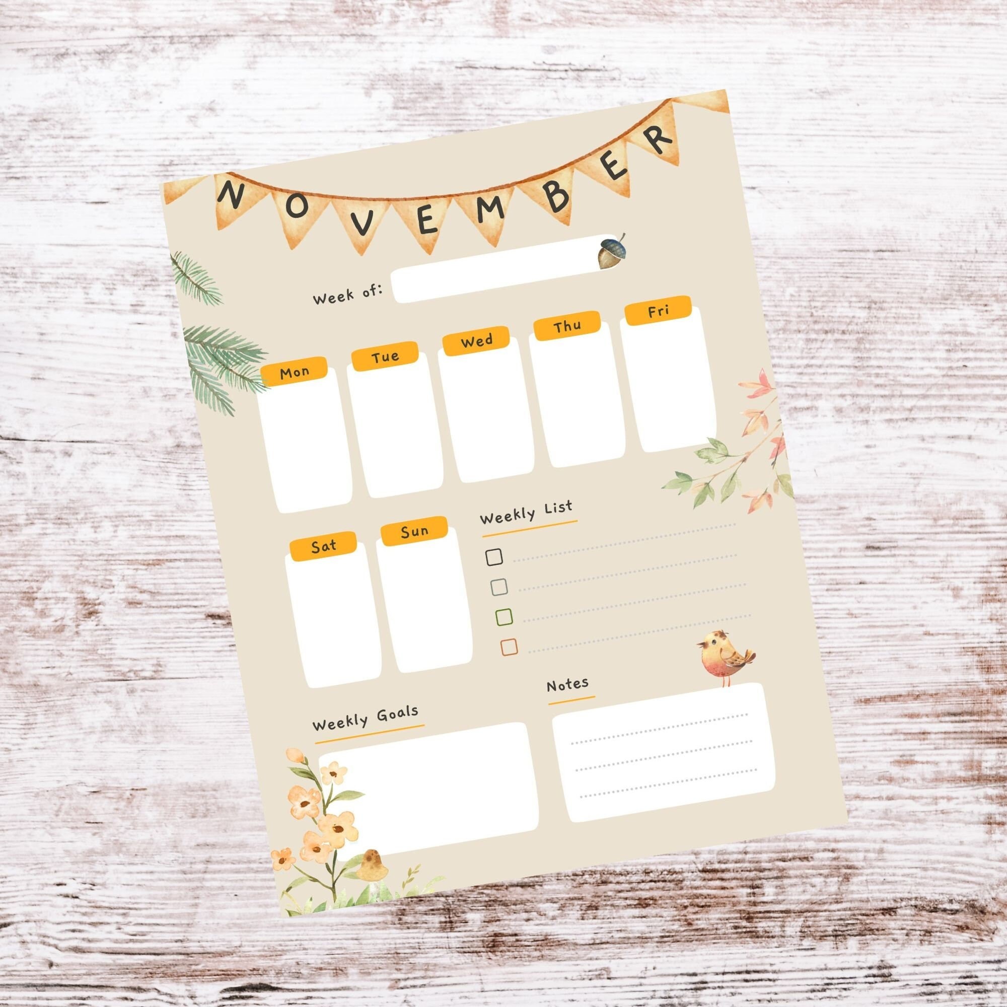 Printable November Weekly Planner Instant Download PDF File - Etsy