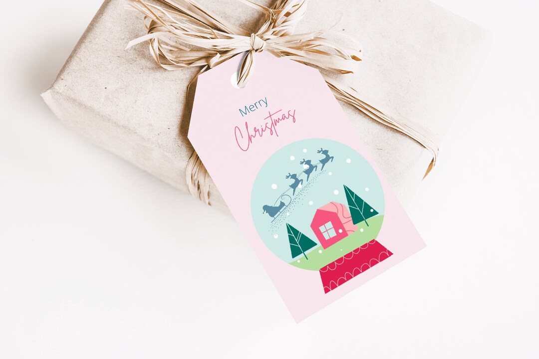Printable Pink Snow Globe Christmas Gift Tags PDF Instant - Etsy
