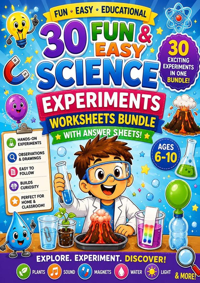 Kids Science Experiments Worksheets Bundle | Printable STEM Activities ...