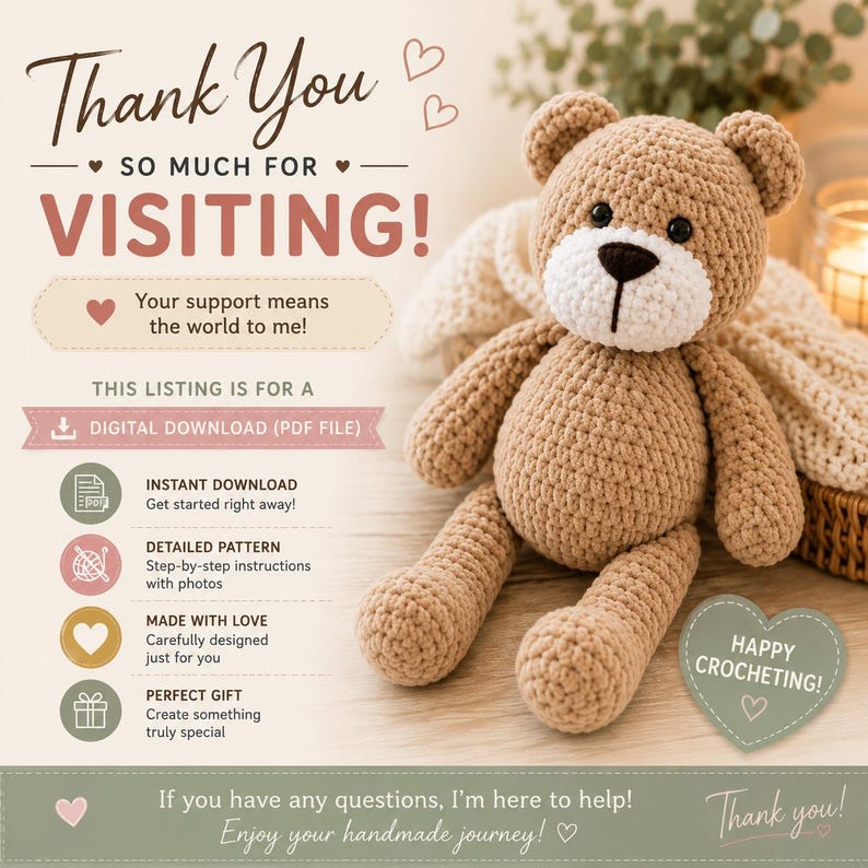 Crochet Teddy Bear Pattern, Amigurumi Plush Toy Tutorial (digital ...