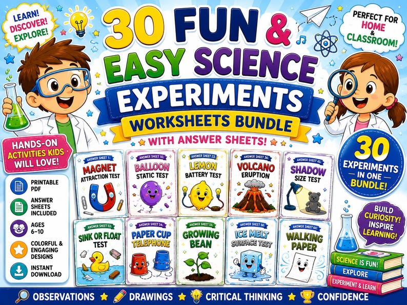 Kids Science Experiments Worksheets Bundle | Printable STEM Activities ...