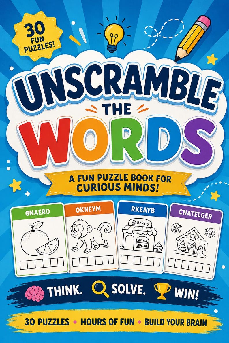 Word Scramble Puzzle Book for Kids Ages 6-10 | Vocabulary Builder ...
