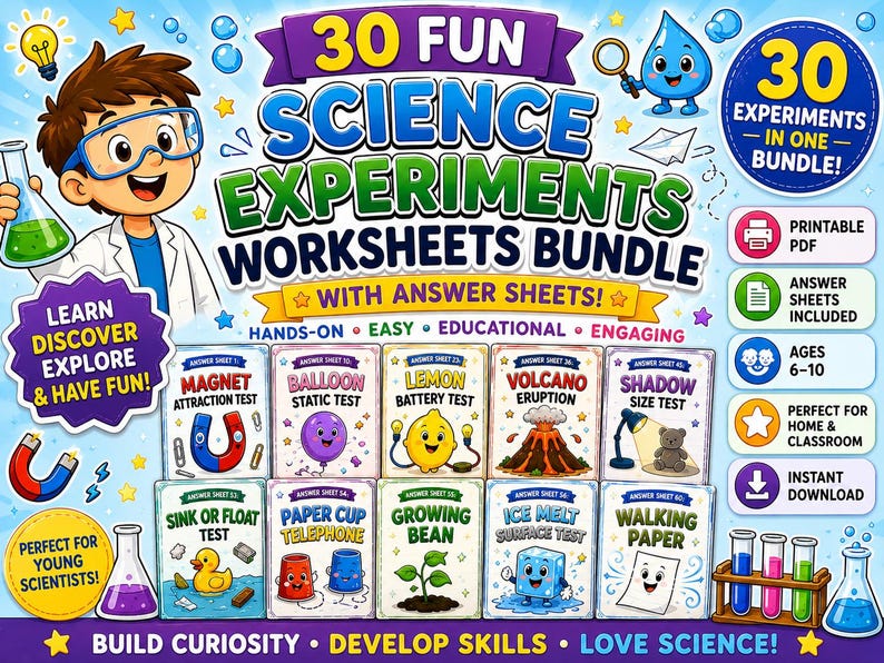 Kids Science Experiments Worksheets Bundle | Printable STEM Activities ...