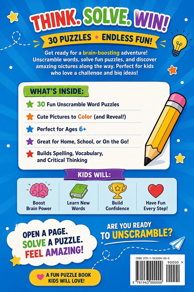 Word Scramble Puzzle Book for Kids Ages 6-10 | Vocabulary Builder ...