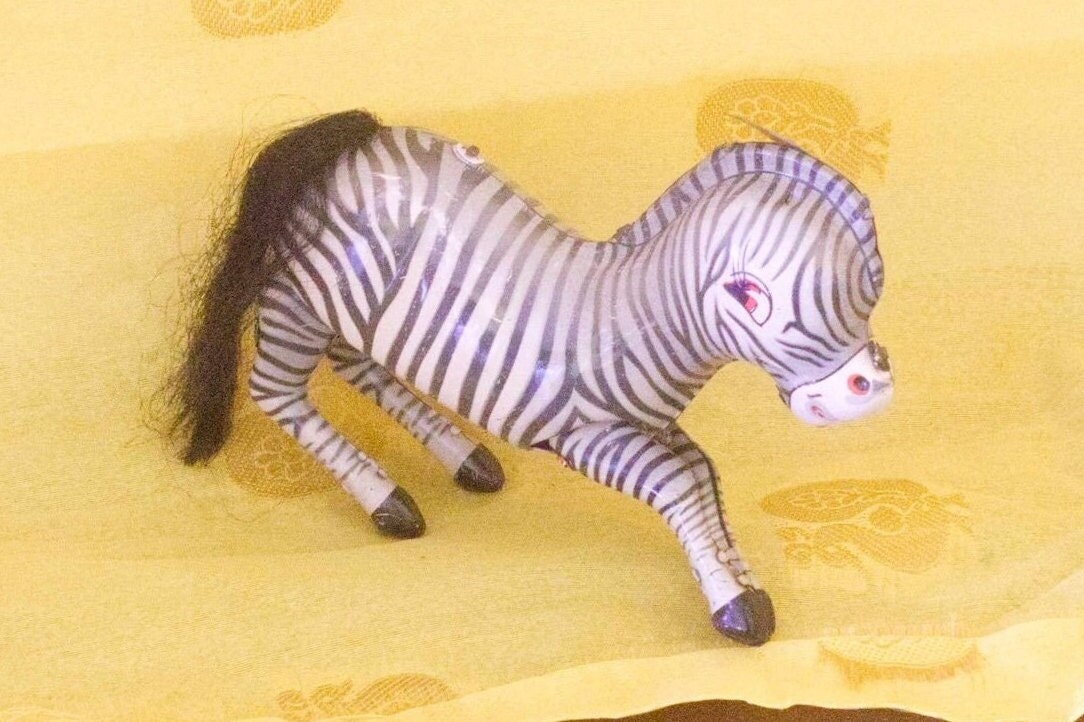 Vintage Lithograph Wind-up Tin Jumping Zebra MS 505 Wind-up Key & Right ...