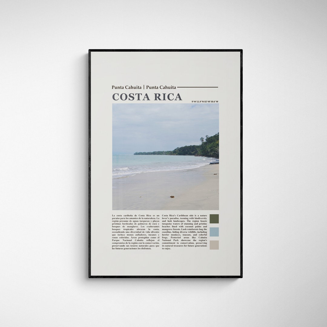 Vintage Costa Rica Travel Poster Design, Coastal Wall Art, Central ...