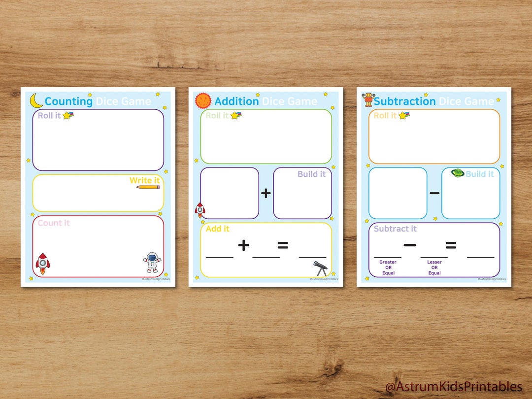 Printable Counting Dice Game, Addition Activity, Subtraction Activity ...