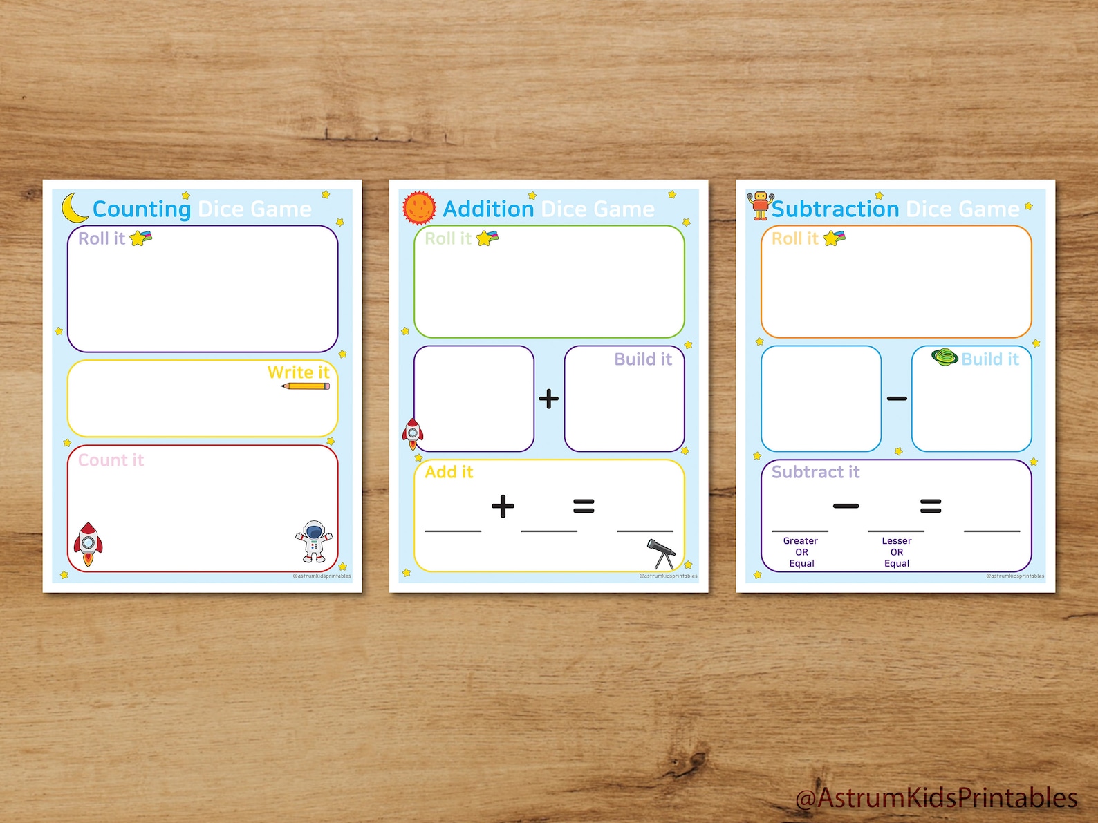 Printable Counting Dice Game, Addition Activity, Subtraction Activity ...