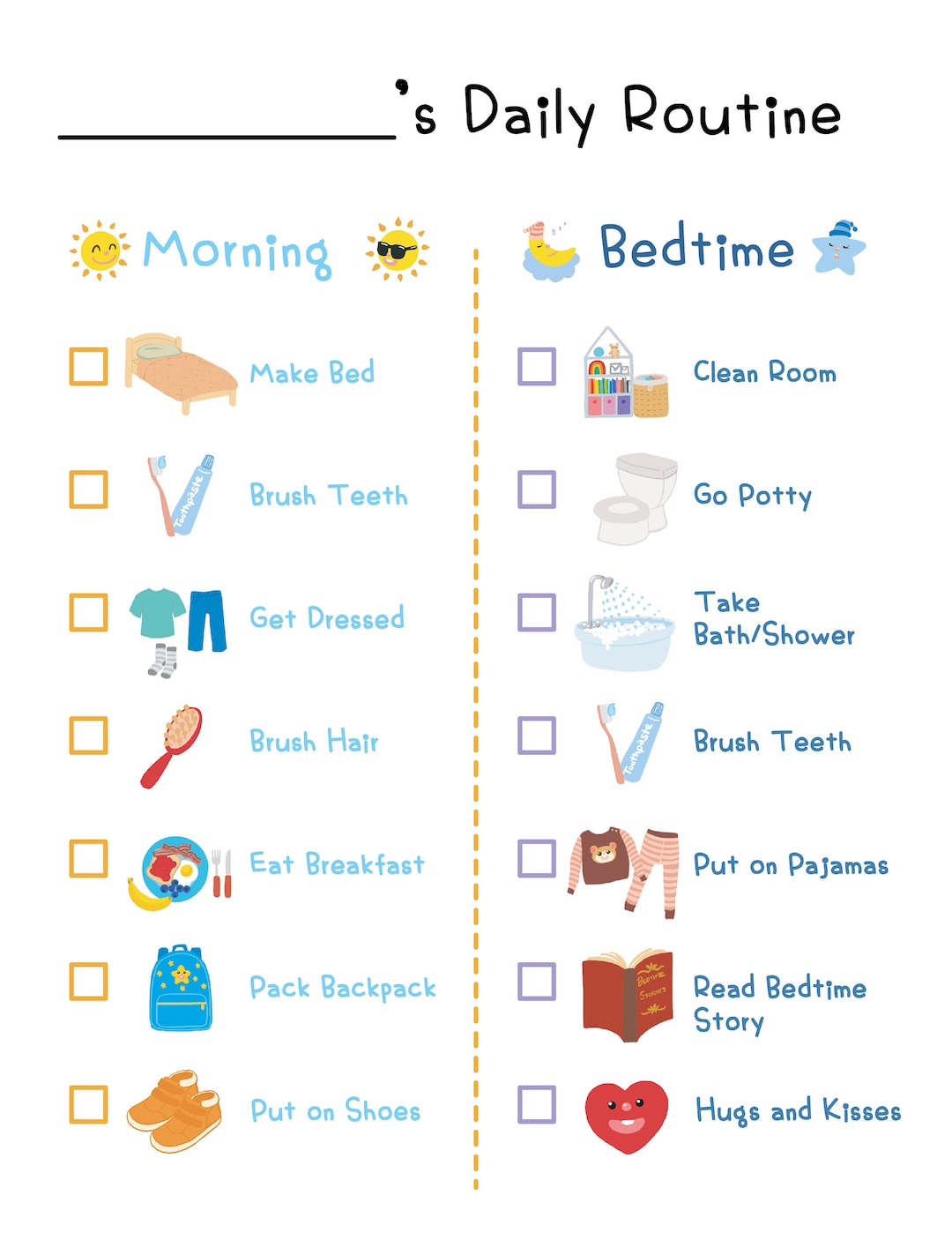 Printable Daily Routine Checklist (U.S Letter and A4 Size) - Etsy