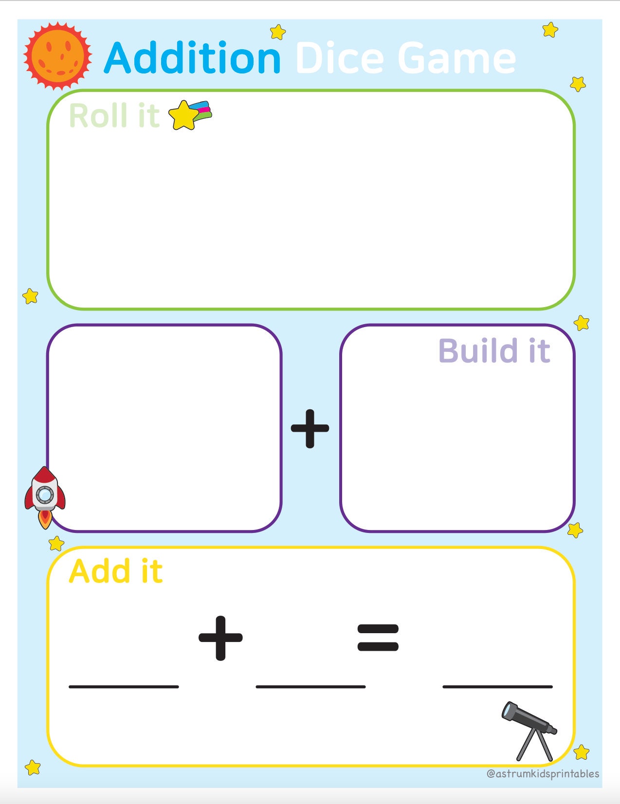 Printable Counting Dice Game, Addition Activity, Subtraction Activity ...