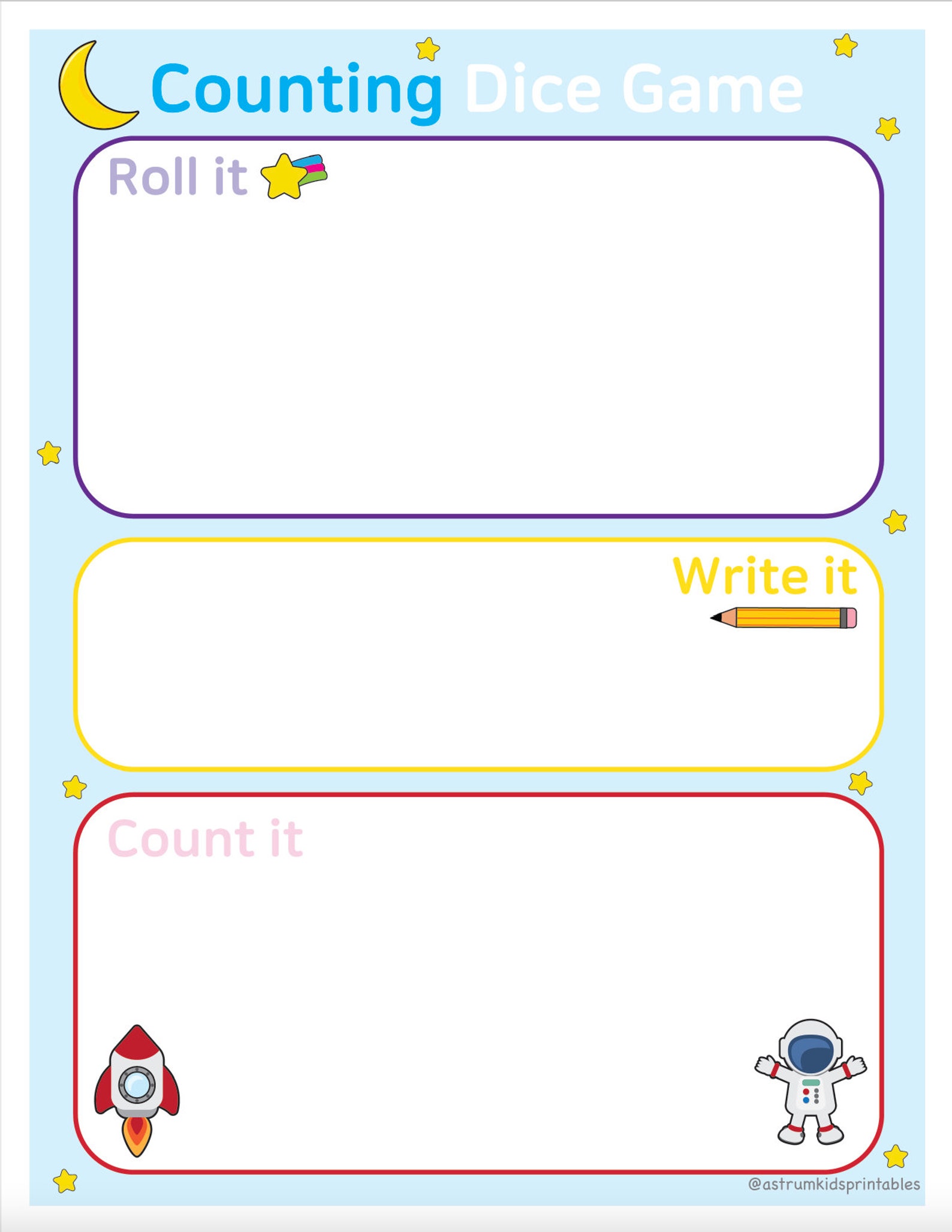 Printable Counting Dice Game, Addition Activity, Subtraction Activity ...