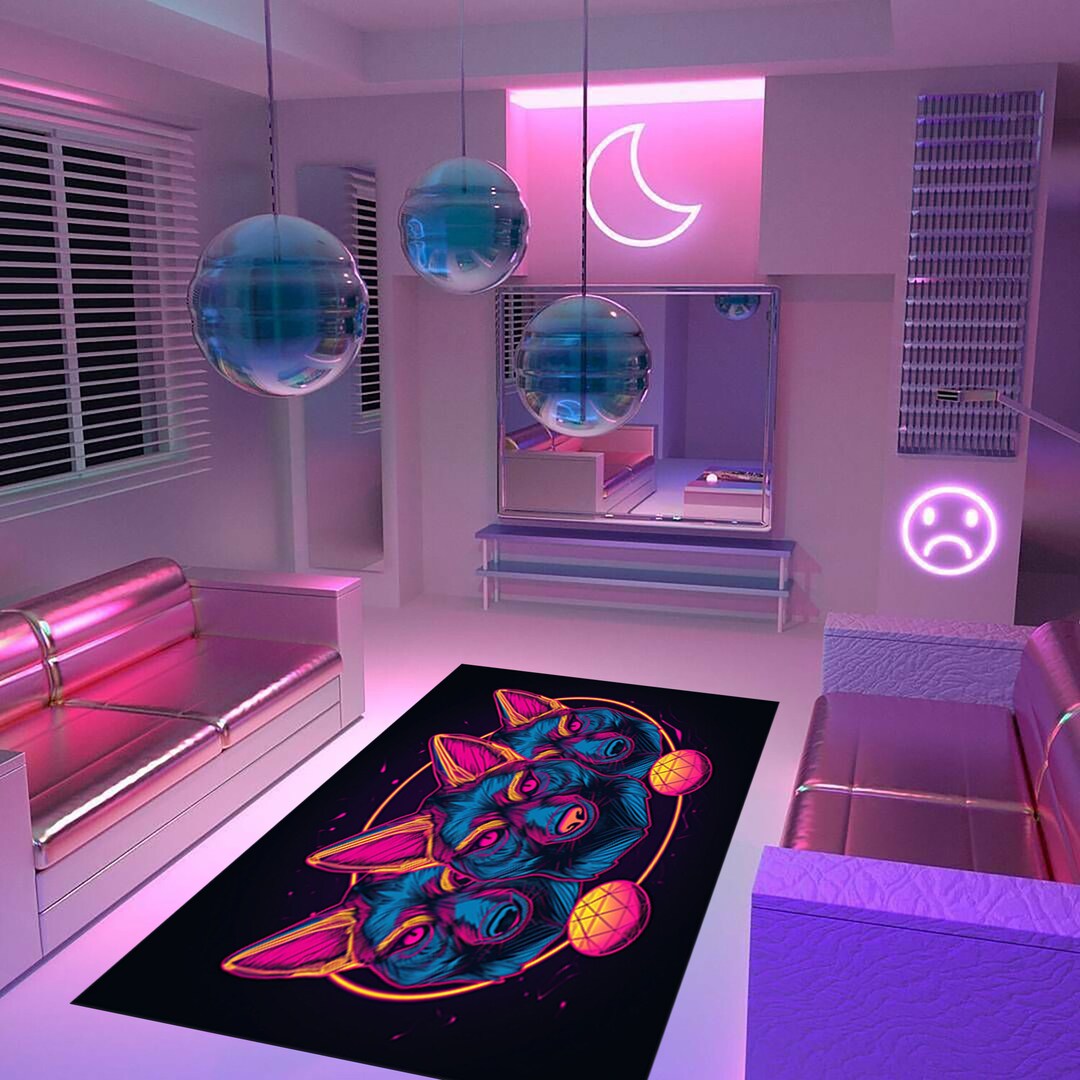 Coyote Rug, Neon Rug, Animal Themed Rug, Neon Art, Laser Rug, Gaming ...