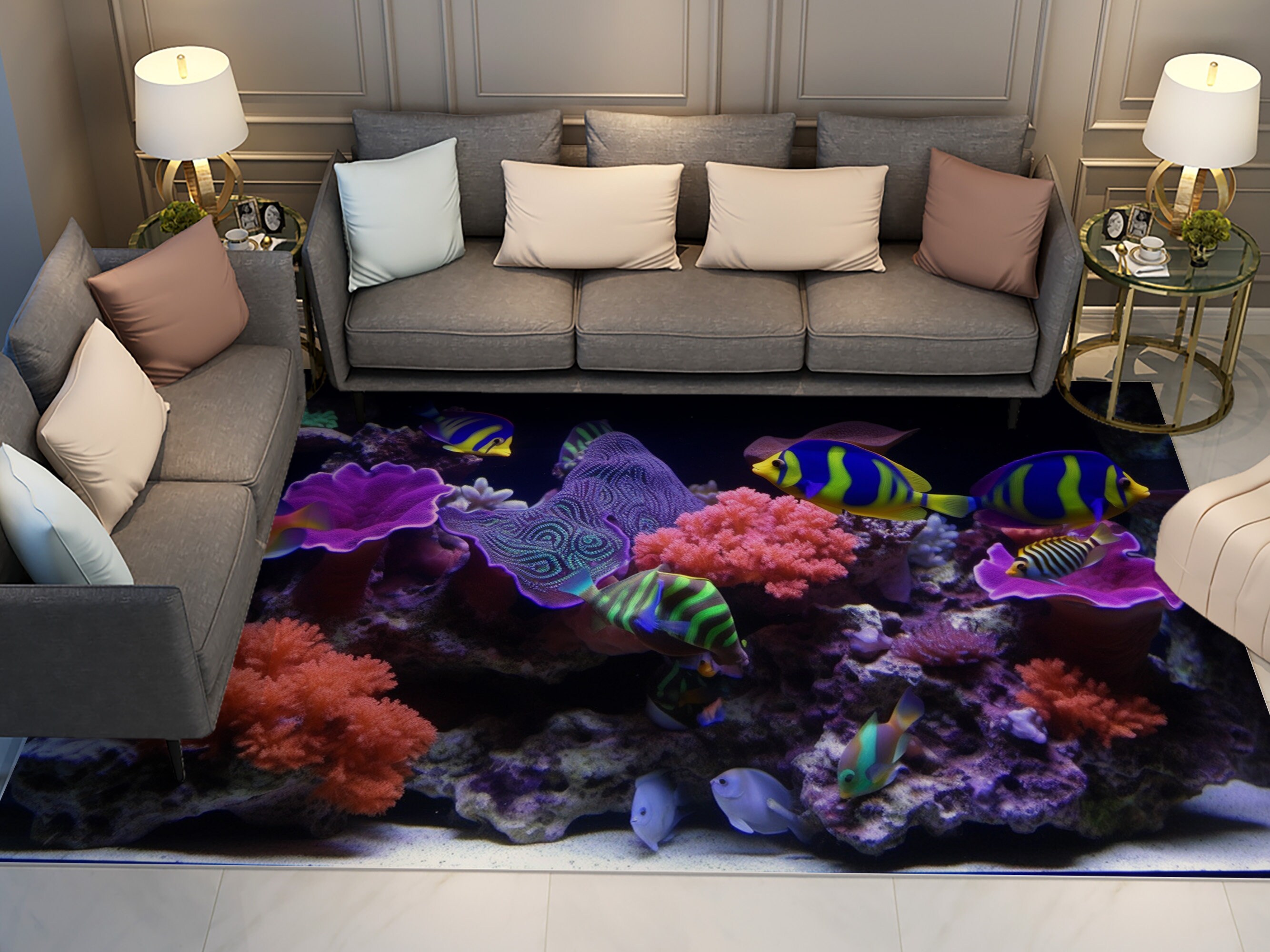 Aquarium Rug,underwater Pattern Rug,rug of Fishes,reef Rug,colorful Rug ...