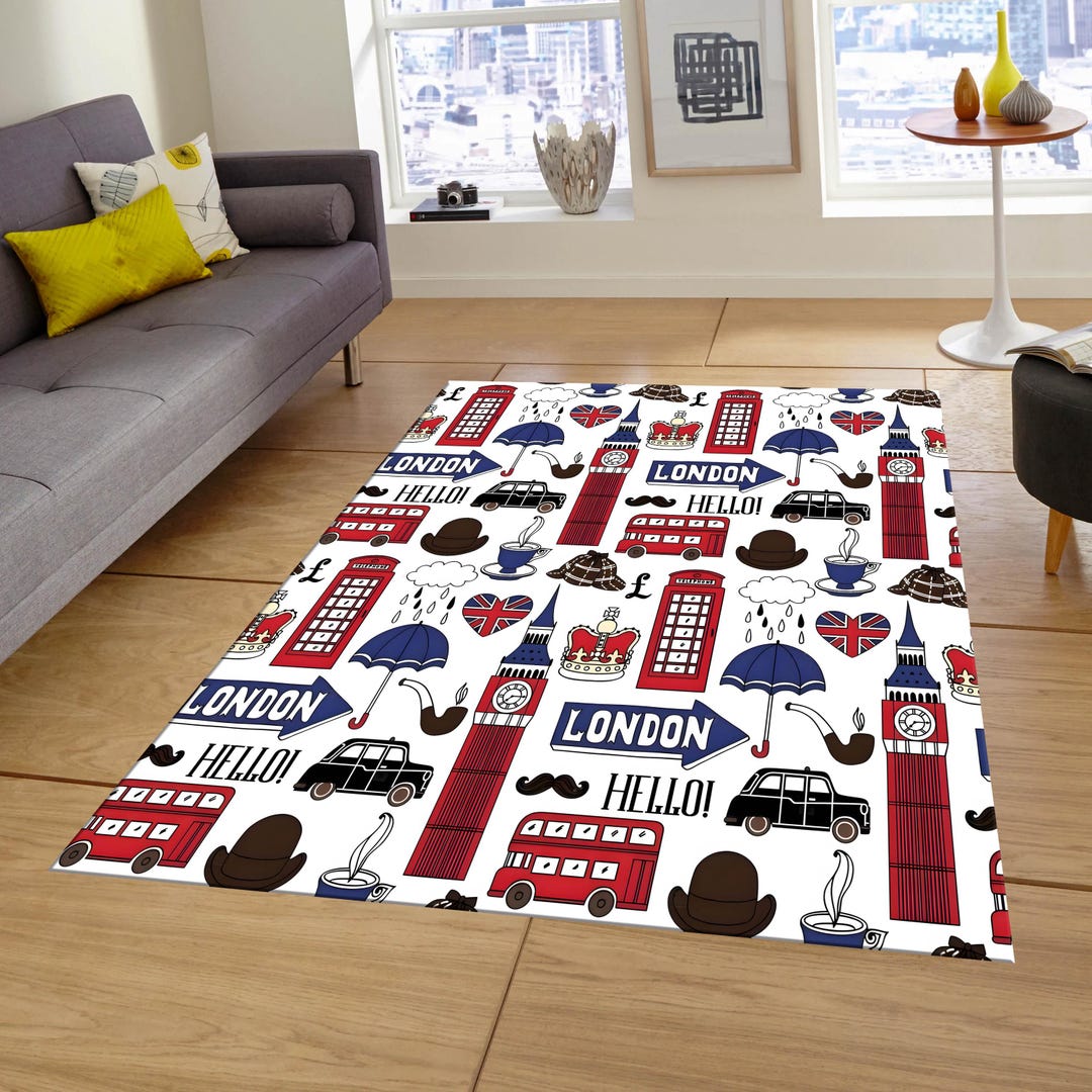 London Themed Rug, Modern Rug, Custom Rug, Personalized Rug, Living ...