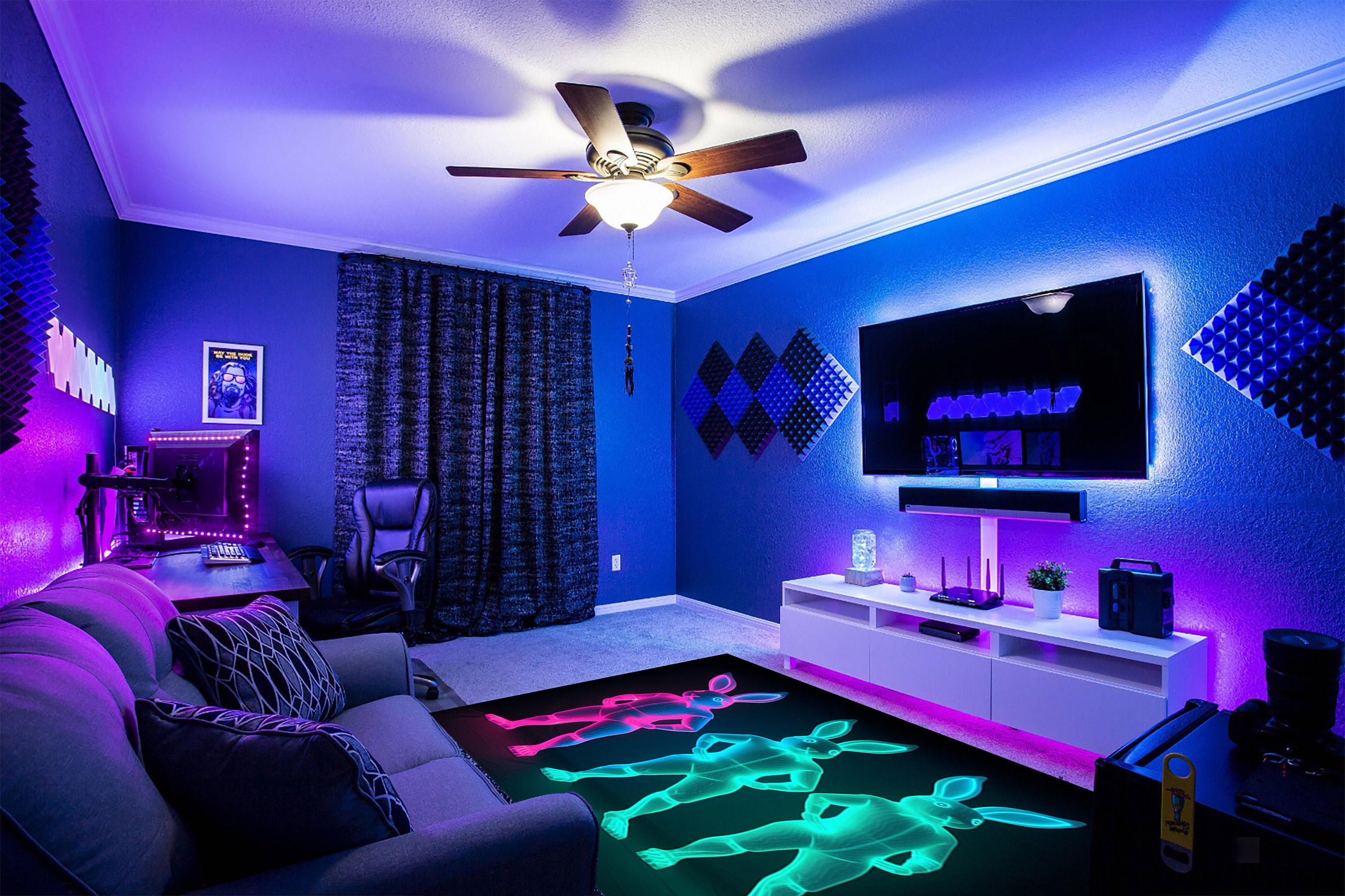 Rug of Easter Bunny People, Neon Rug, Gaming Room Rug, Cool Rug,printed ...