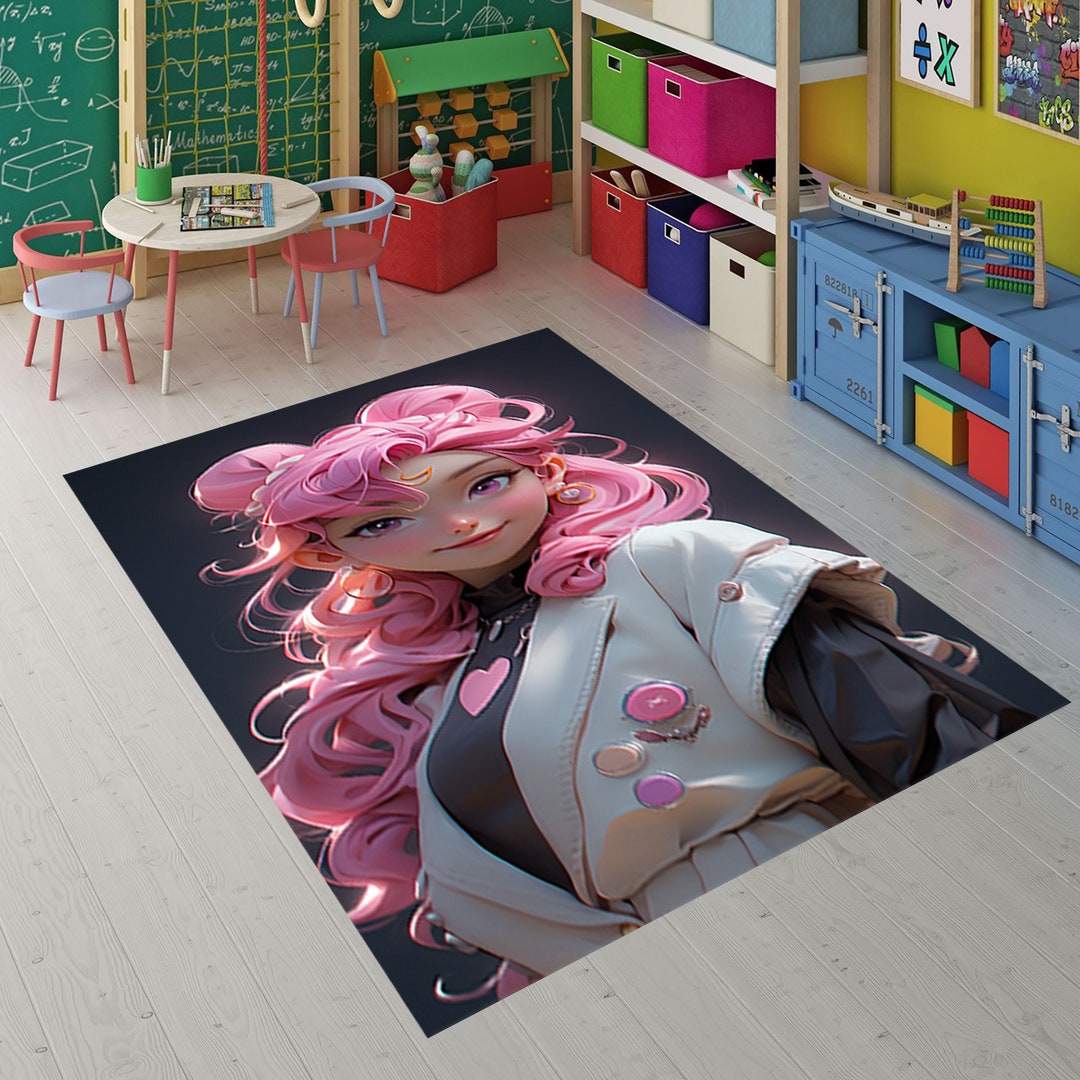 Anime Rug, Anime Girl Rug, Rug for Kids, Custom Rug, Home Decor ...