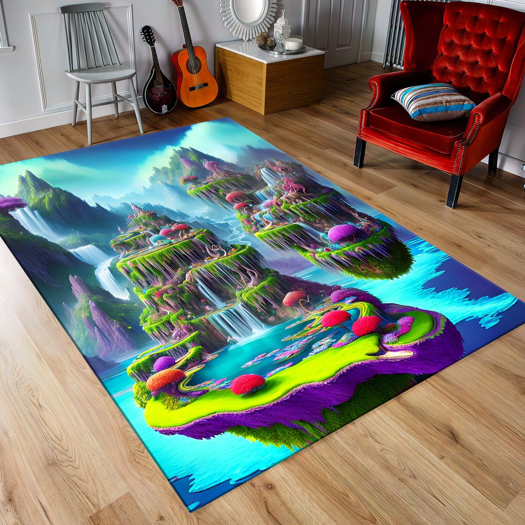 Rug of Waterfalls, Rug of Floating Islands, Colorful Rug,rug for Living ...