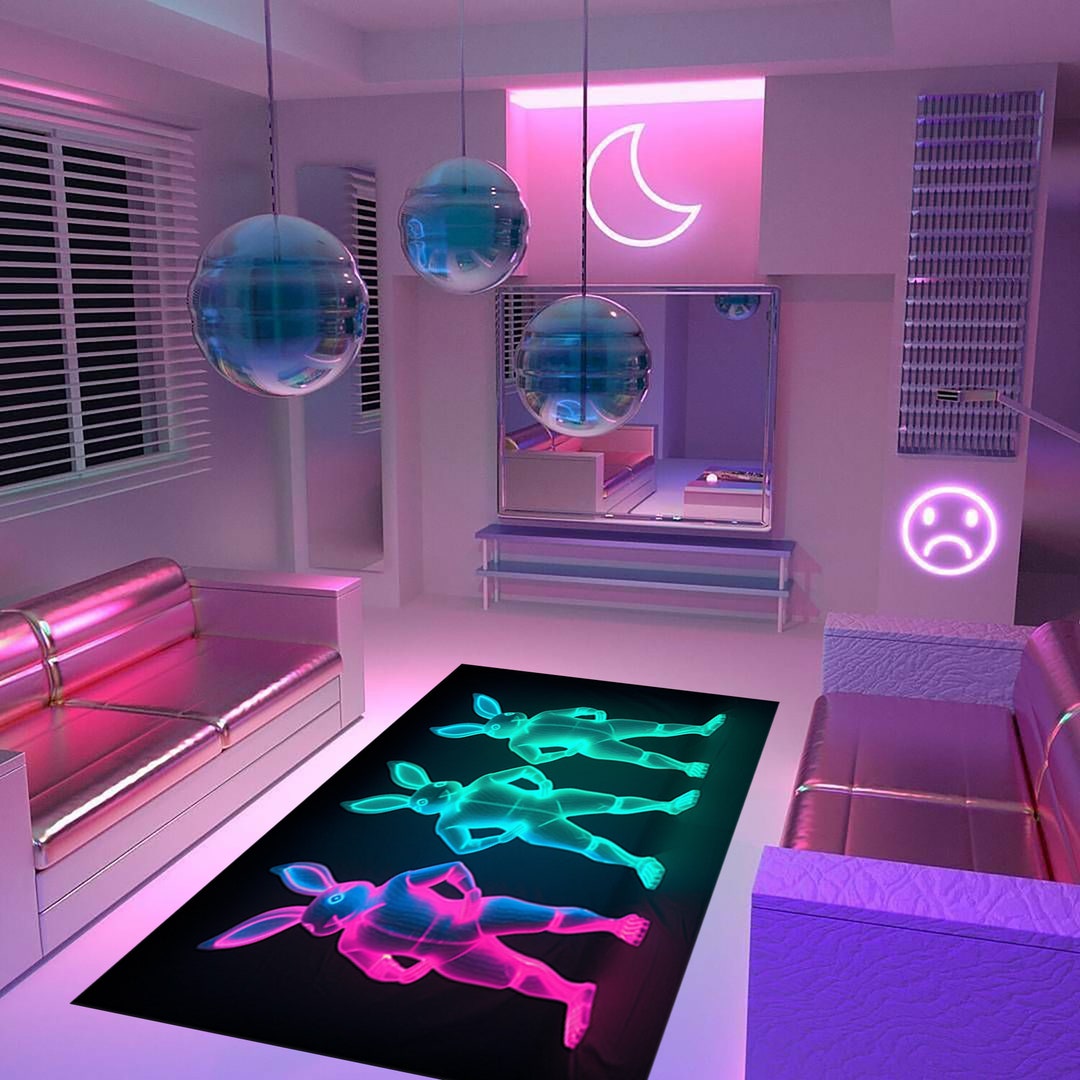 Rug of Easter Bunny People, Neon Rug, Gaming Room Rug, Cool Rug,printed ...