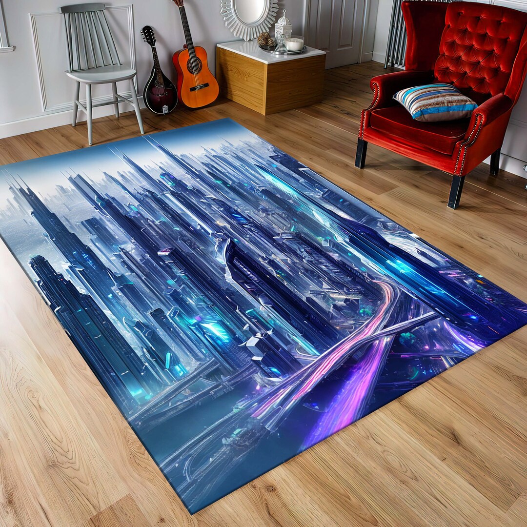 Neon Light Rug,rug of Skyscrapers,rug of Trains,cityscape Rug,young ...