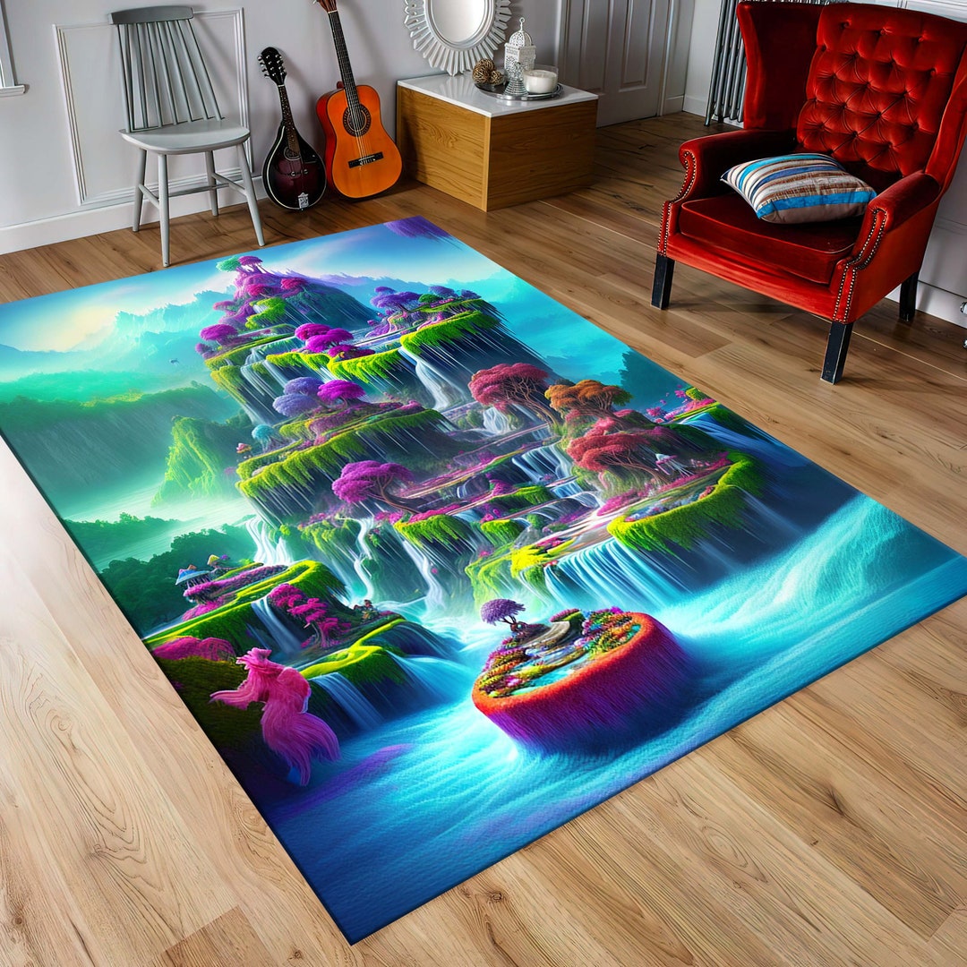 Rug of Waterfalls, Rug of Floating Islands, Colorful Rug,rug for Living ...